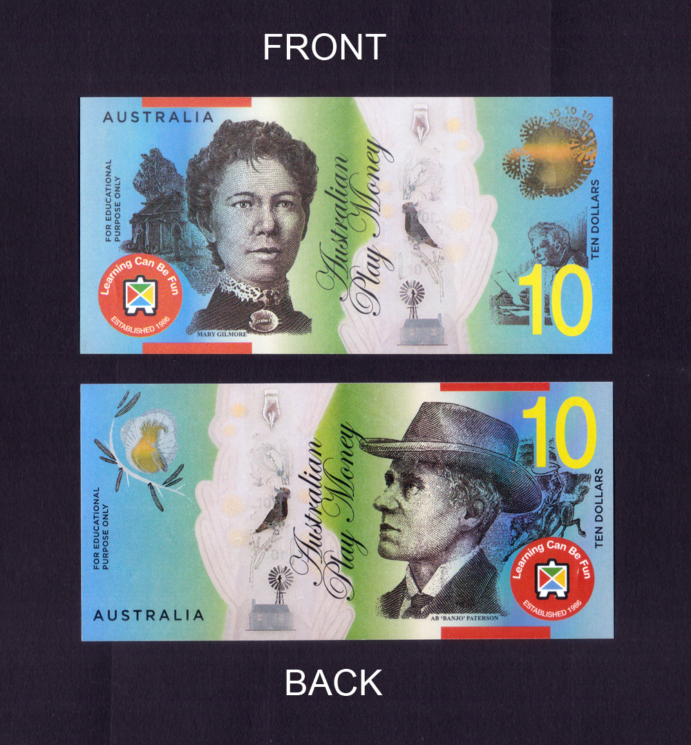 Australian Play Money : $10 Polymer Note For Educational / Training ...